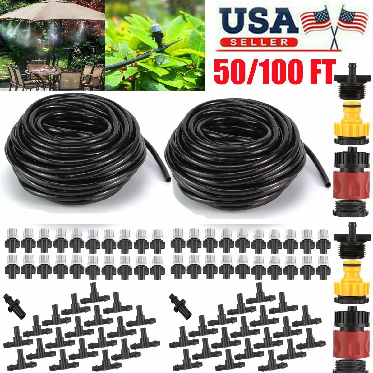 50/100FT Outdoor Water Sprinkler Misting Cooling System Garden