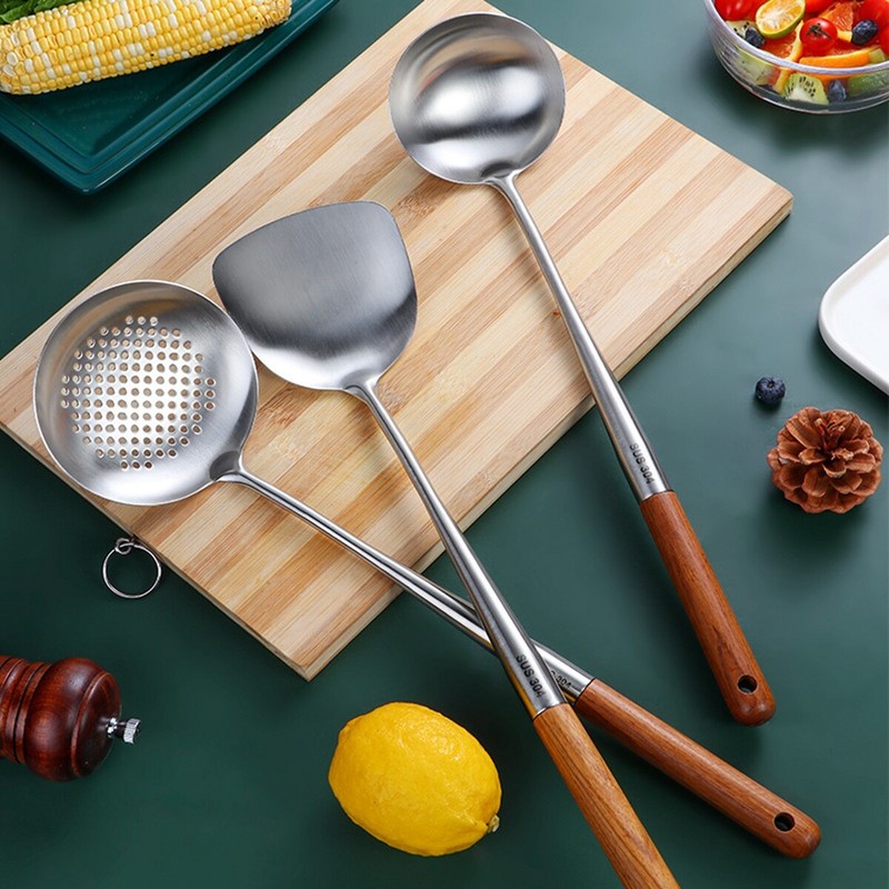 Stainless Steel Wok Spatula Ladle Set Long Handle Wok Spatula/Turner ...