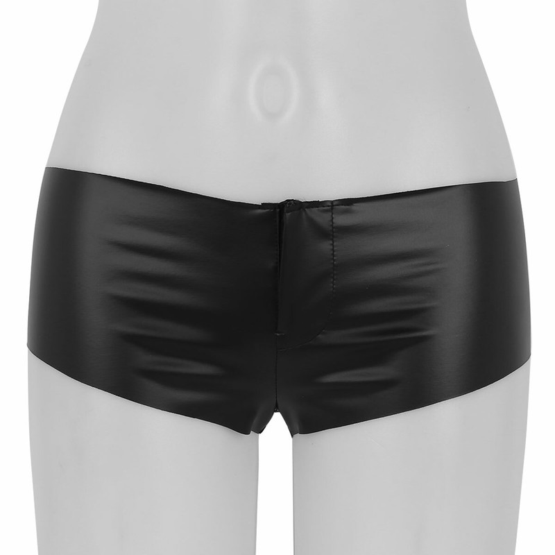 Womens Wetlook Rave Booty Dance Shorts Leather Zipper Hot Pants Bottoms