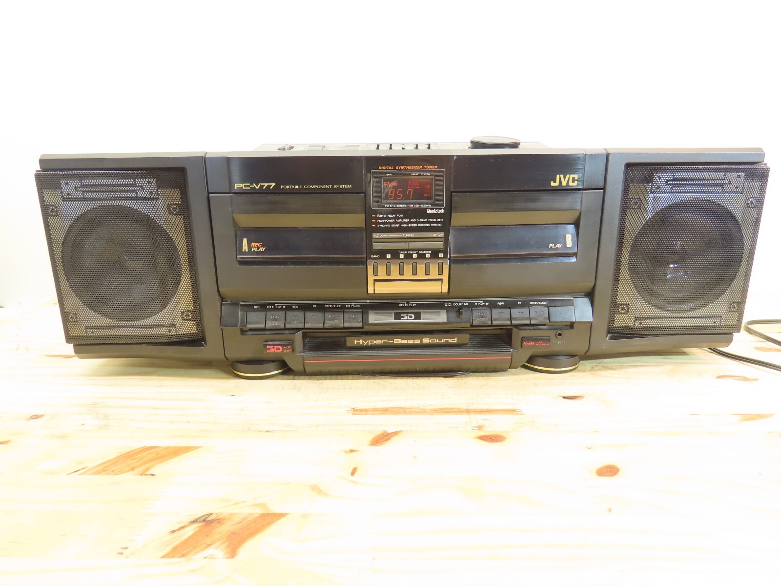 JVC PC-V77 Boombox Dual Cassette Deck AM/FM Radio