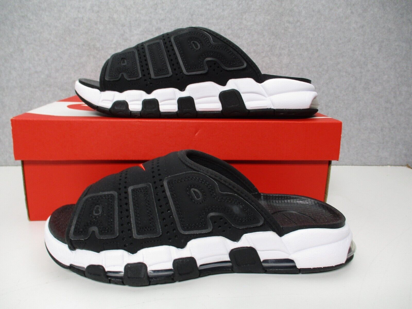 Nike Air More Uptempo Slides Sandals Black White Red Mens Sz Nike Air More Uptempo Slides Sandals Black White Red Mens Sz
