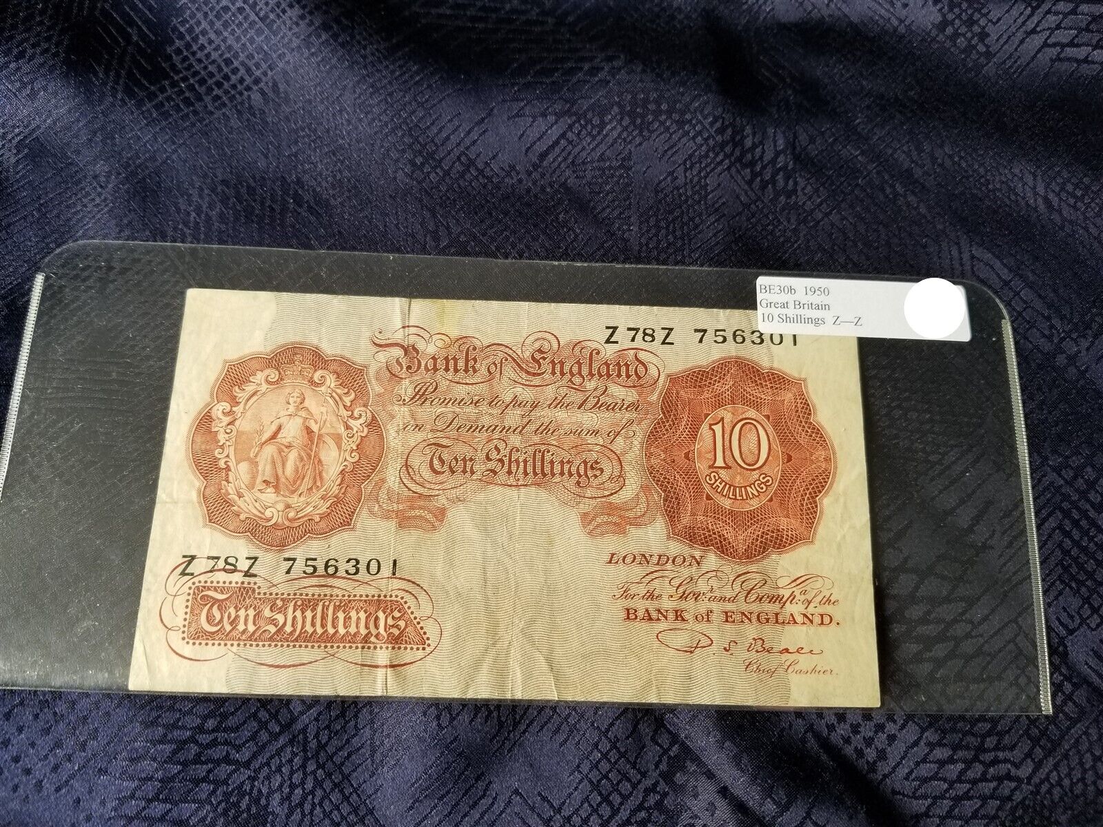 Great Britain 10 Shillings 1950 BE30b Very Fine Serial #Z78Z Great Britain 10 Shillings 1950 BE30b Very Fine Serial #Z78Z