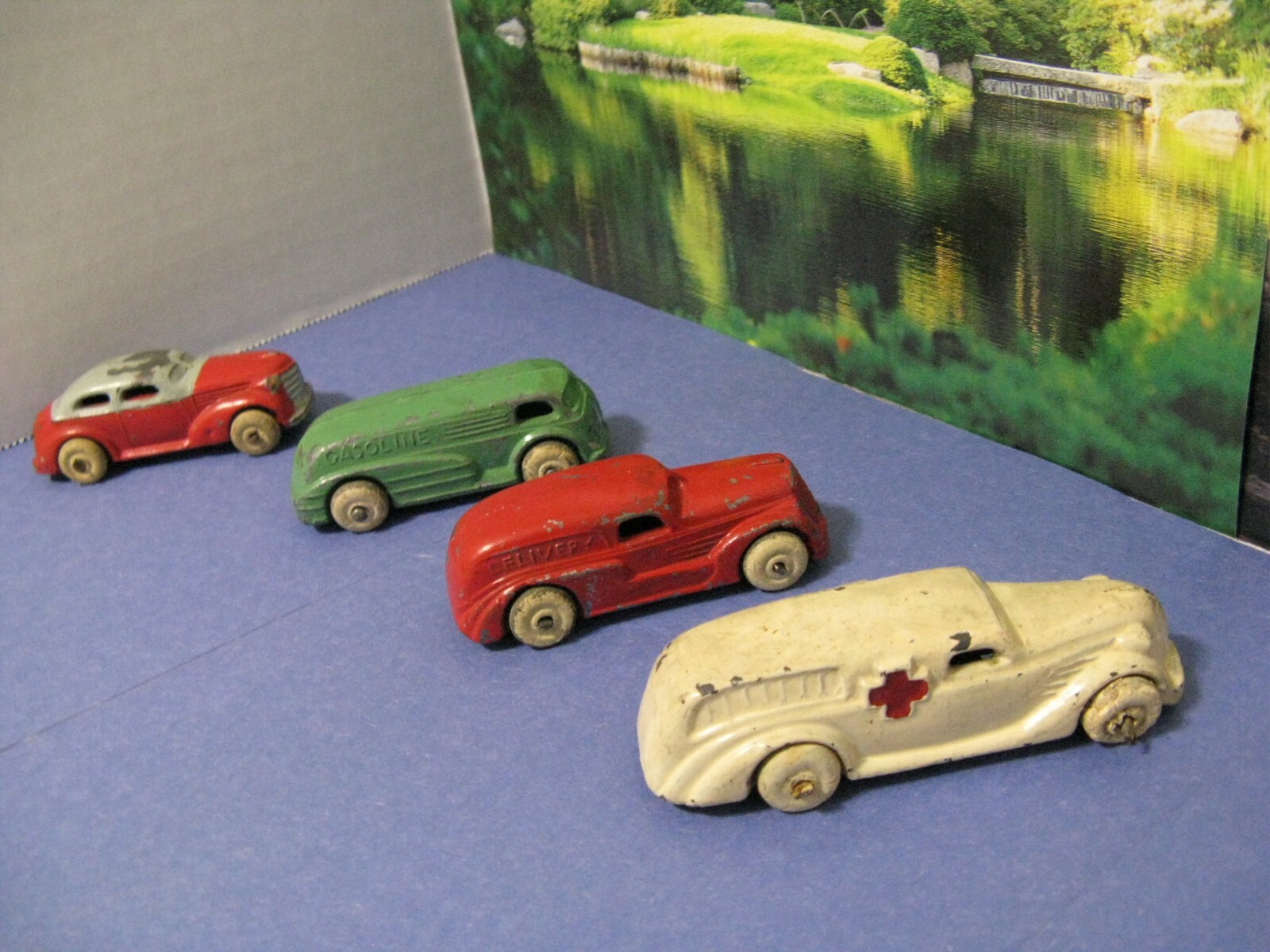 4 Vintage Barclay Slush Lead Cars 1930's Cast Mold Ambulance Gasoline ...