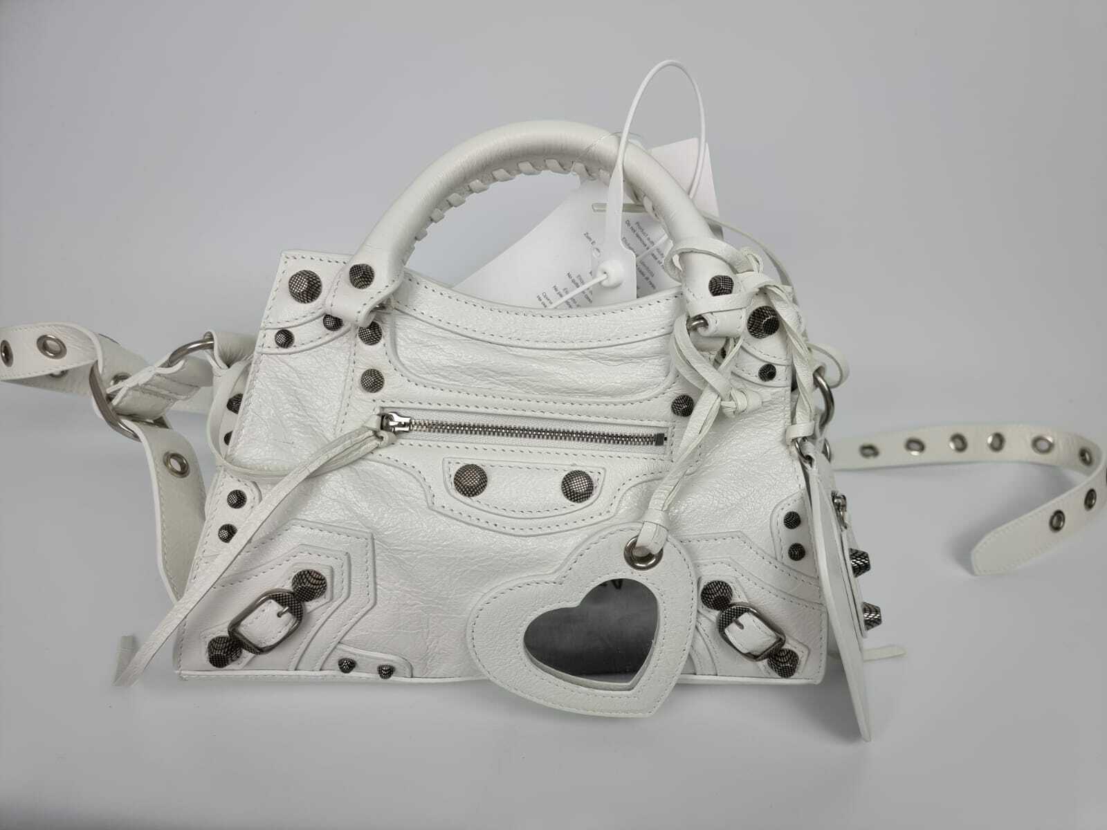 BALENCIAGA XS Neo Cagole Optic White Leather Shoulder Bag BALENCIAGA XS Neo Cagole Optic White Leather Shoulder Bag