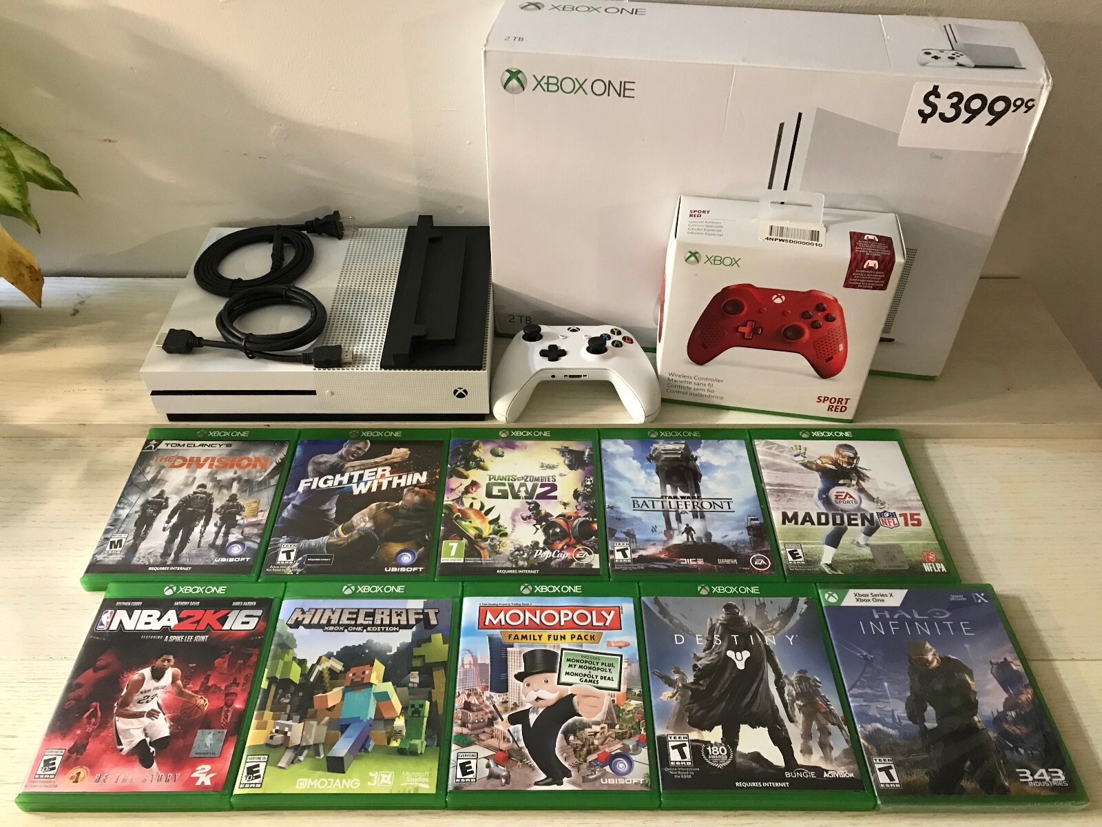 Xbox One S Launch Edition 2TB Console w 2 Controllers 10 Games