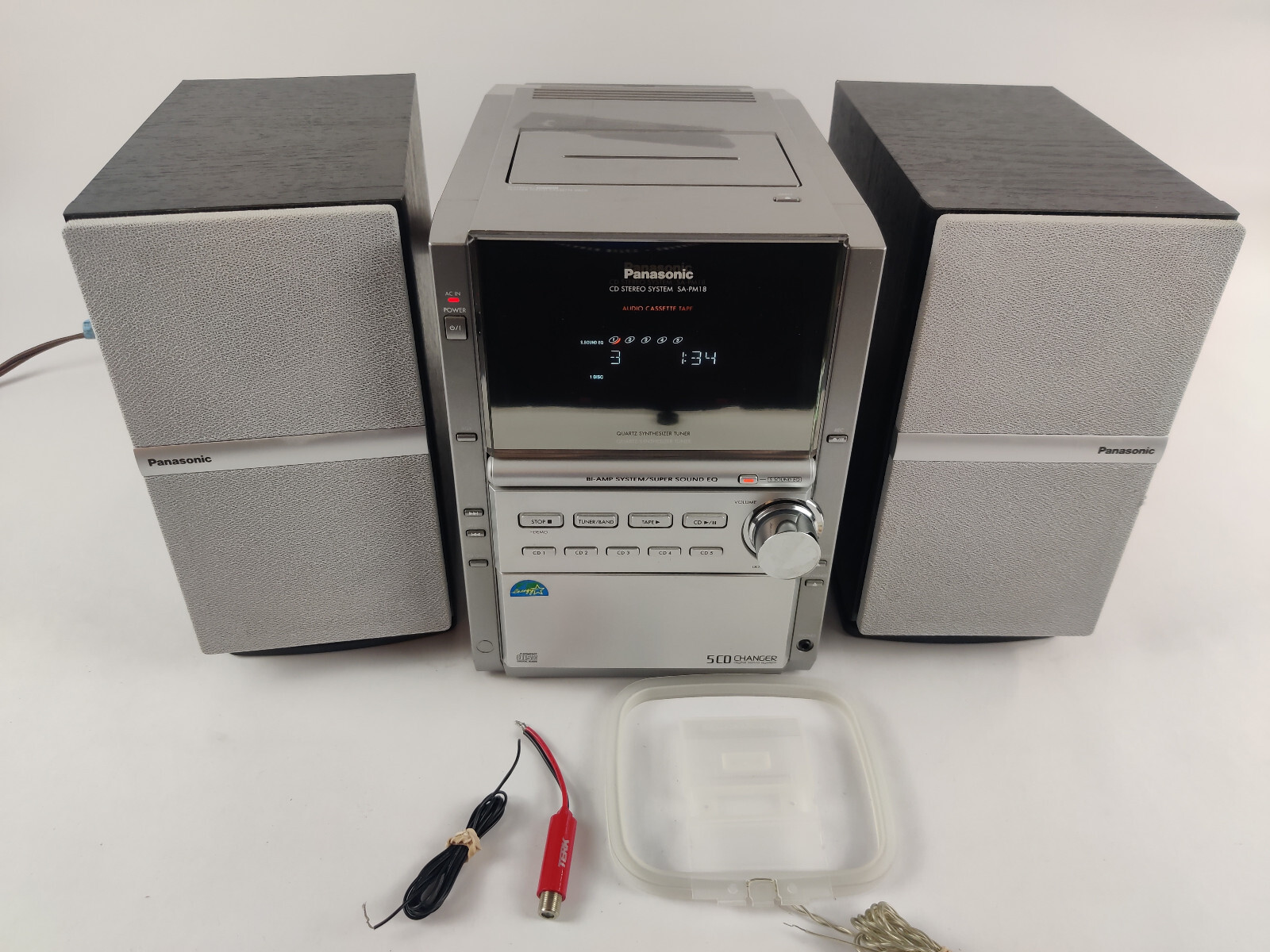 Panasonic SA-PM18 Bookshelf Stereo 5-Disc CD Player Aux