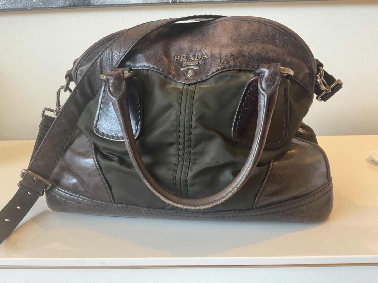 PRADA MILANO DAL 1913 LEATHER BROWN WITH FABRIC HANDBAGS PRADA MILANO DAL 1913 LEATHER BROWN WITH FABRIC HANDBAGS