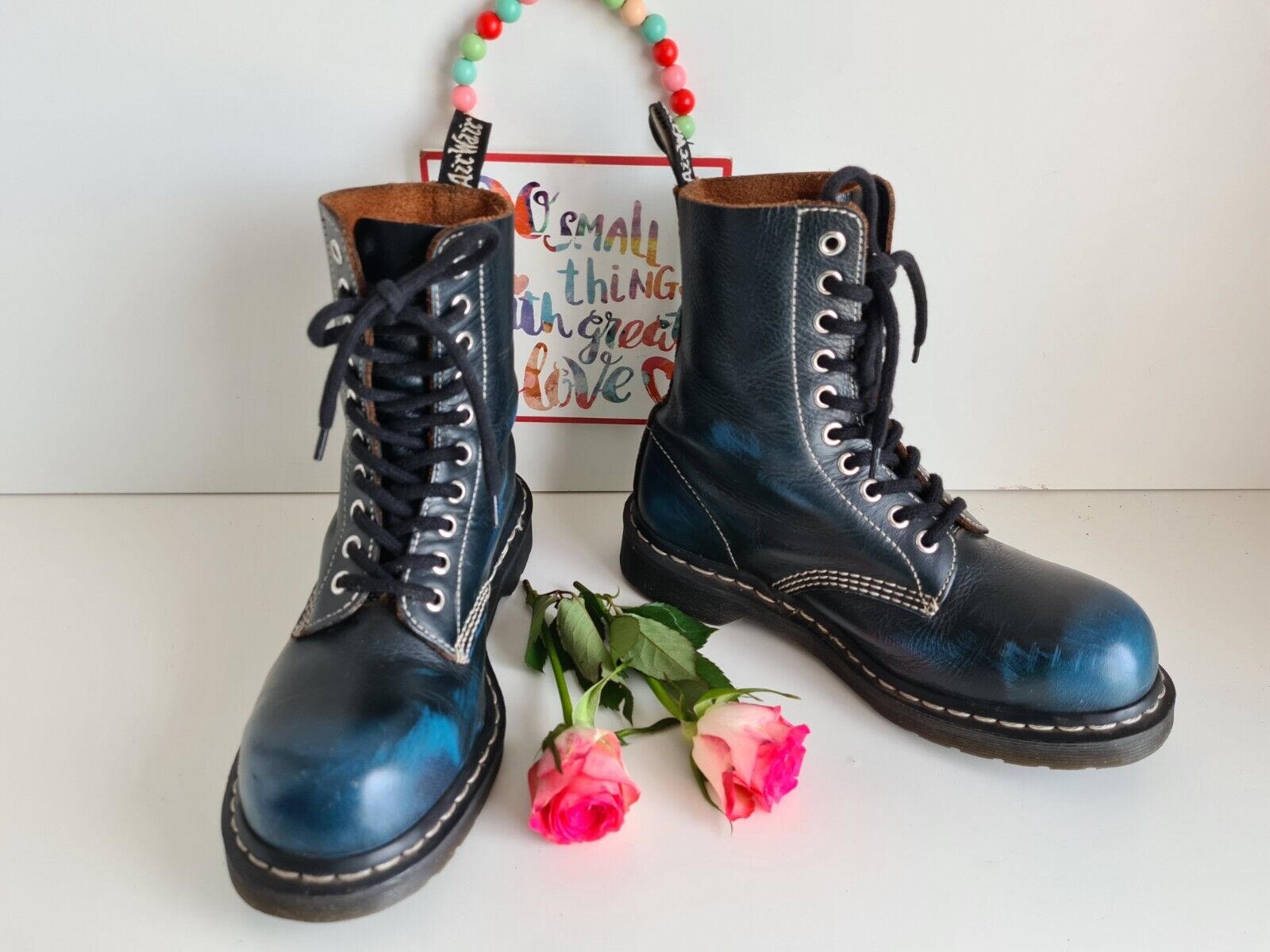 Dr Doc Martens 1490 1919 10 hole metal toe black blue acid Dr Doc Martens 1490 1919 10 hole metal toe black blue acid