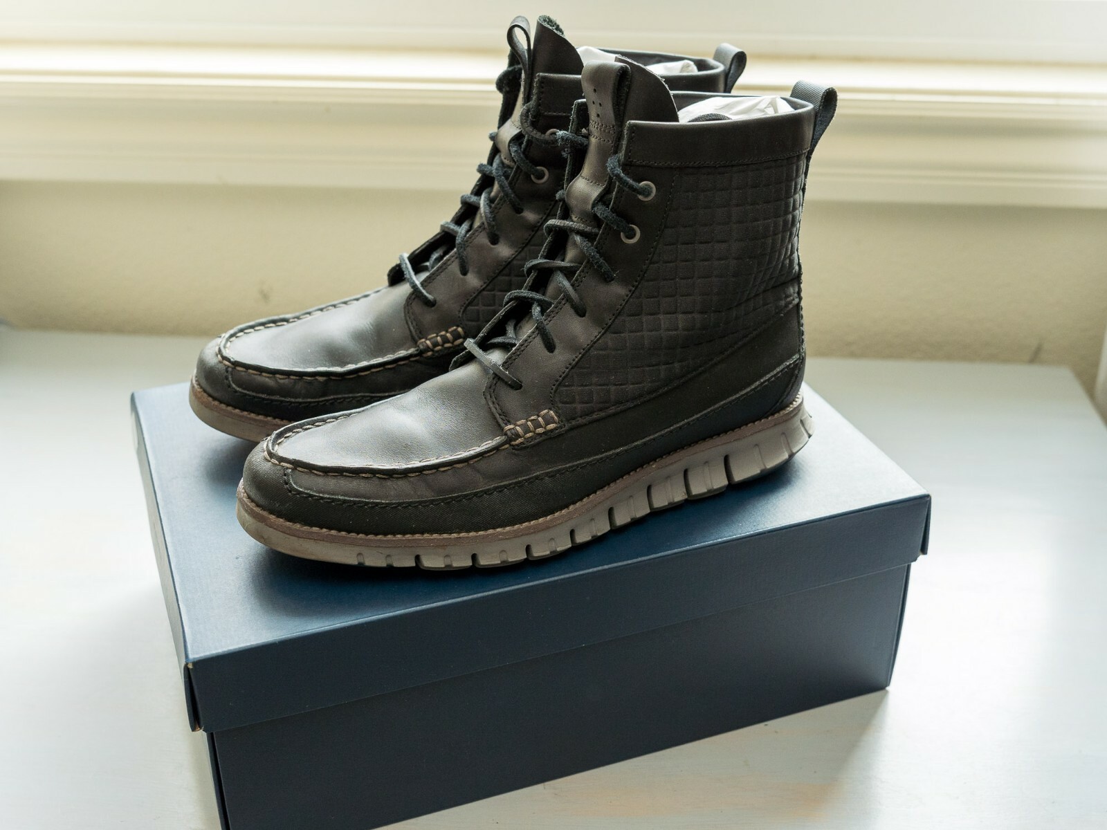 SUPER RARE Cole Haan Zerogrand Tall Boot Waterproof black quited leather sz 10.5 eBay