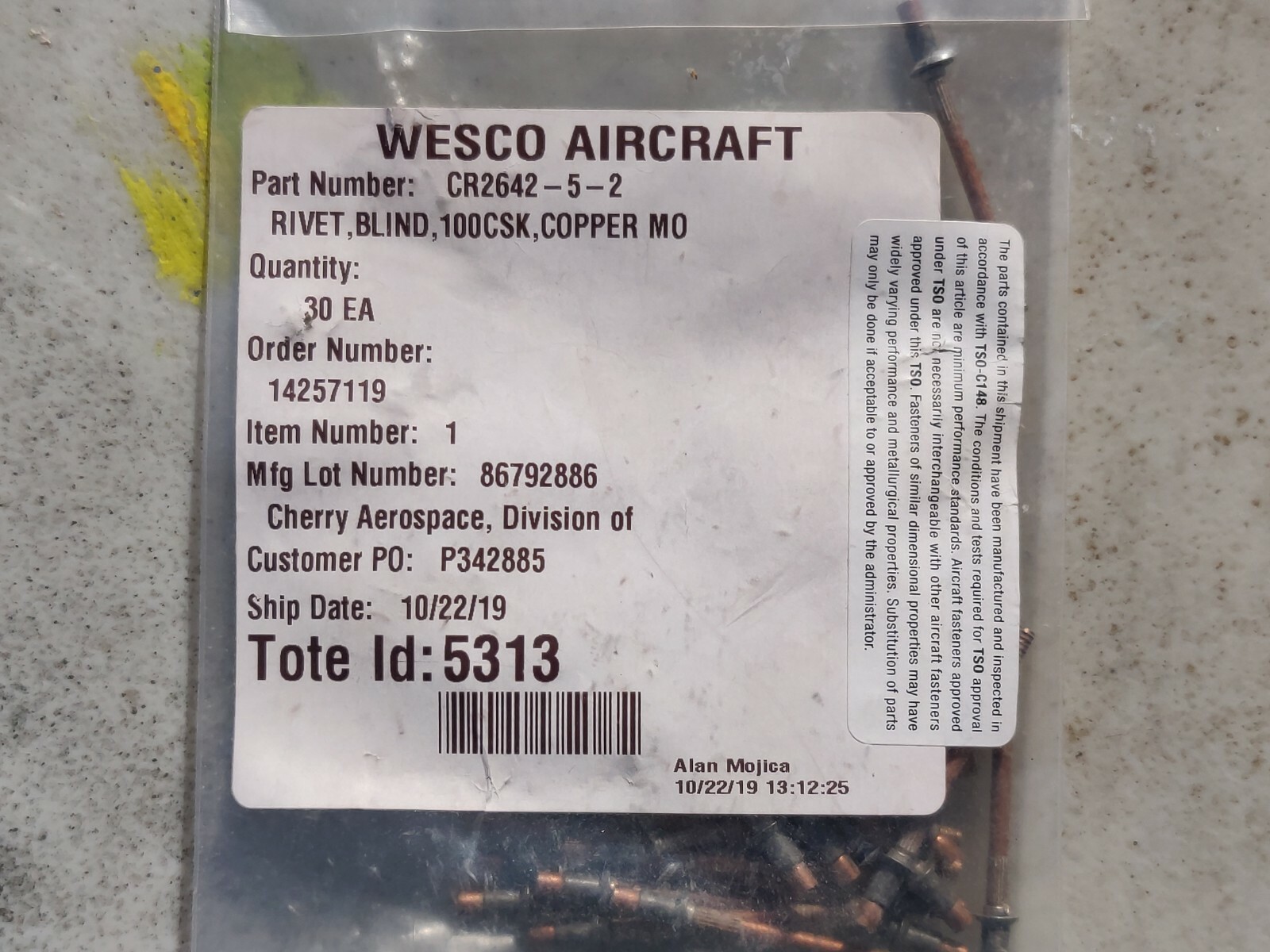 30) Wesco Aircraft CR2642-5-2 Copper Cherry Rivets [G8BD) | eBay 30) Wesco Aircraft CR2642-5-2 Copper Cherry Rivets [G8BD) | eBay