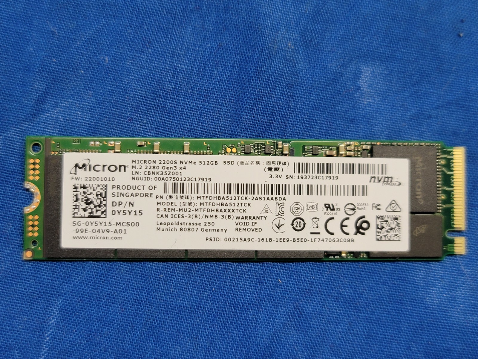 Micron MTFDHBA512TCK 2200 512GB PCIe Gen3 x4 NVMe M.2 SSD #5337のeBay公認 ...