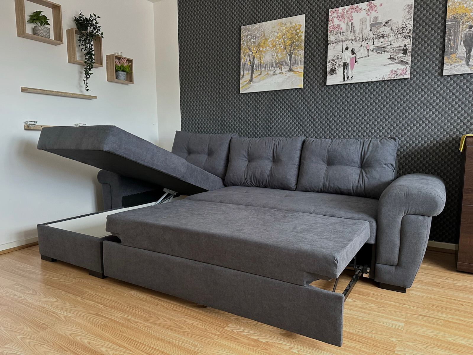 Corner Sofa Bed Grey with Storage in Fabric. L shaped Sofa with Large Storage. eBay