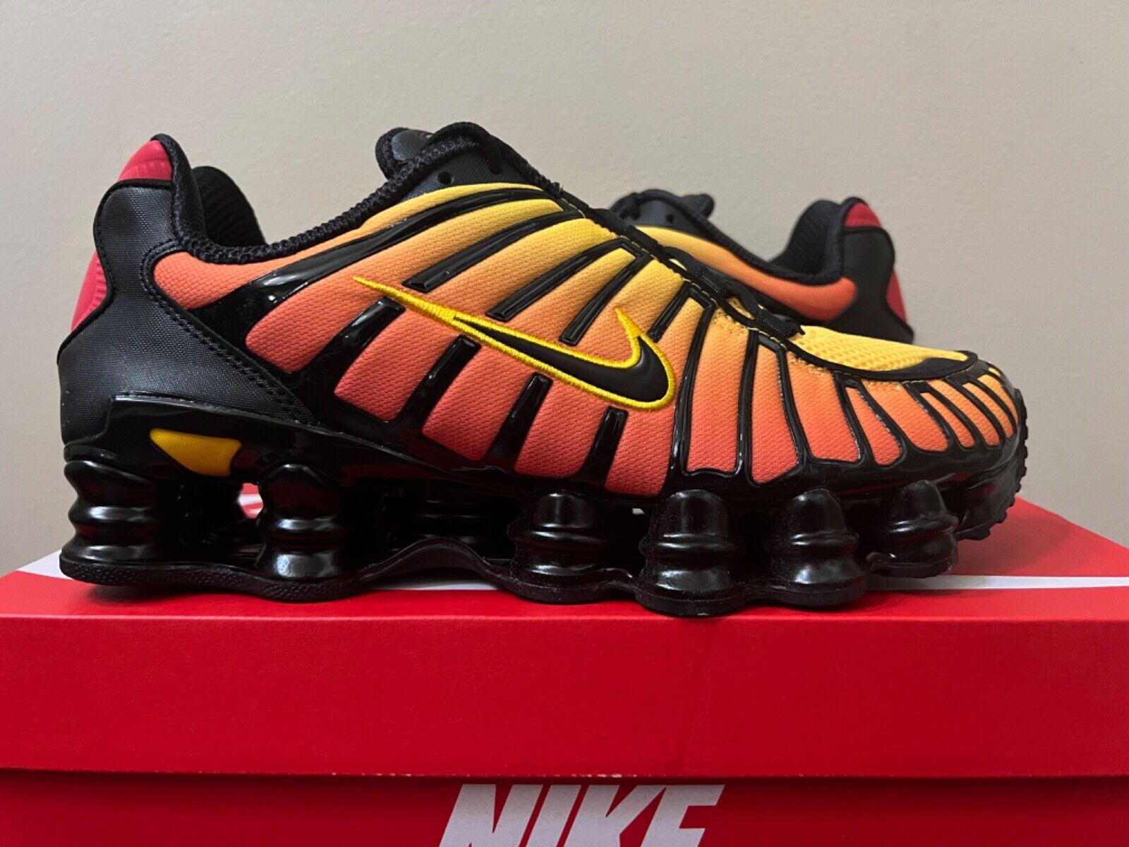 Nike Shox TL 'Sunrise' Black Amarillo University Red AV3595 Nike Shox TL 'Sunrise' Black Amarillo University Red AV3595