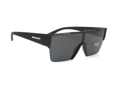 Pre-owned Burberry 4291 346487 Matte Black Gray Shield Sunglasses | ModeSens