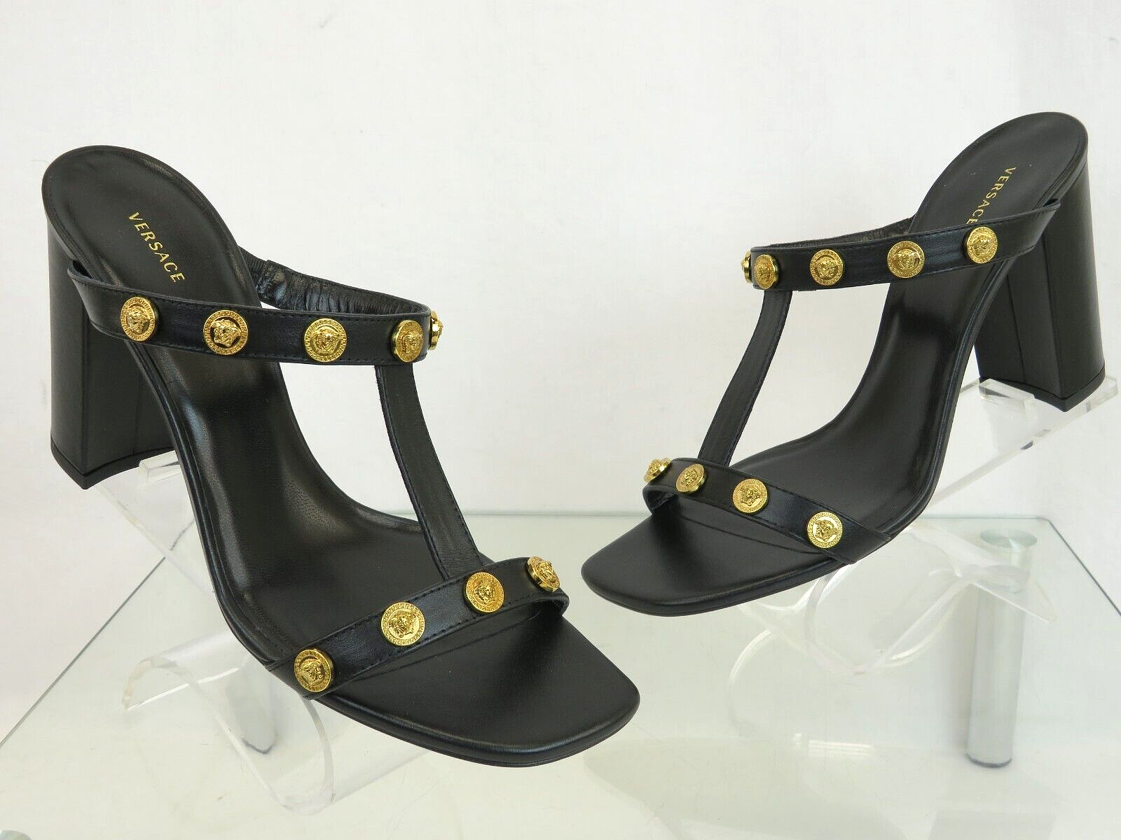$1050 NIB VERSACE BLACK LEATHER GOLD MEDUSA LOGO STUDDED $1050 NIB VERSACE BLACK LEATHER GOLD MEDUSA LOGO STUDDED