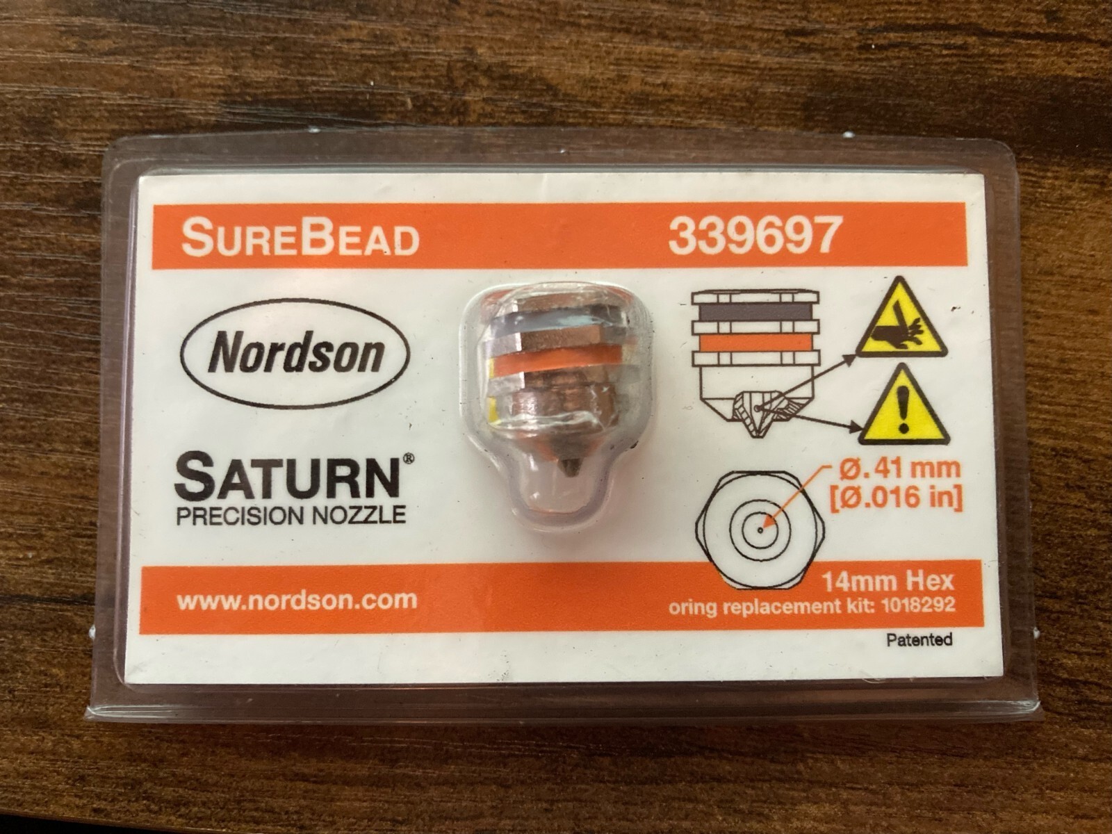Nordson SureBead Saturn Precision Nozzle, 14mm Hex, 0.41mm Nordson SureBead Saturn Precision Nozzle, 14mm Hex, 0.41mm