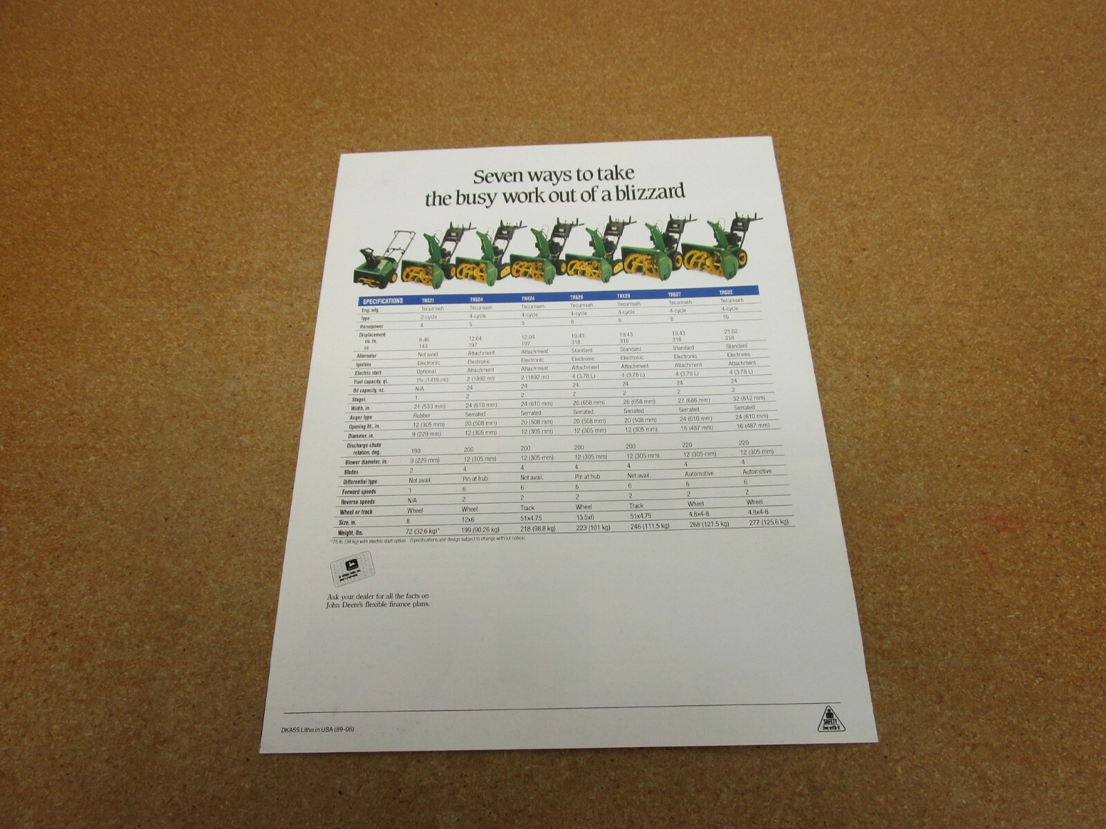 Snow Blower Catalog | 1989 John Deere Walk Behind Snow Blower