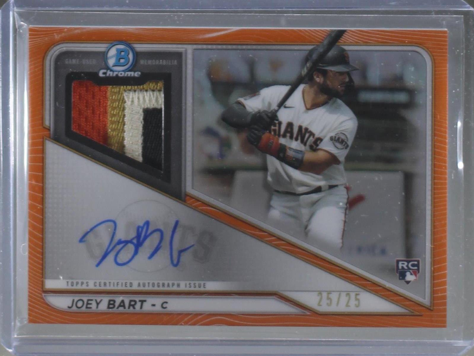 2021 Bowman Chrome - Chrome Auto Relics Orange Refractor #BCAR-JB Joey Bart /25 (AU, MEM, RC ...