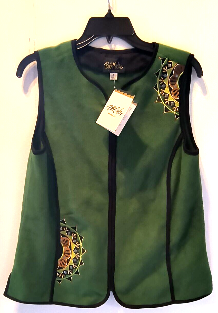 Bob Mackie Wearable Art Vest Women Size S Green Embroidered Bob Mackie Wearable Art Vest Women Size S Green Embroidered