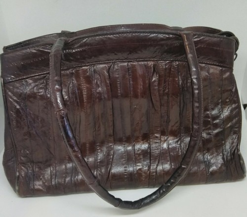Vintage Eel Skin Purse - Retro Brown Leather Strap Bag Vintage Eel Skin Purse - Retro Brown Leather Strap Bag