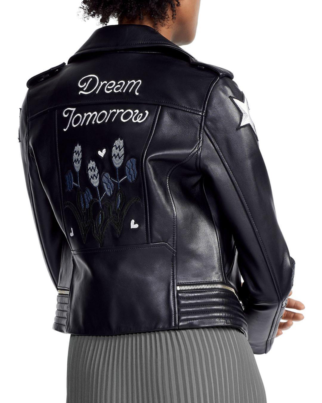 MAJE Bream Dream Tomorrow Embroidered Patch Leather Moto MAJE Bream Dream Tomorrow Embroidered Patch Leather Moto
