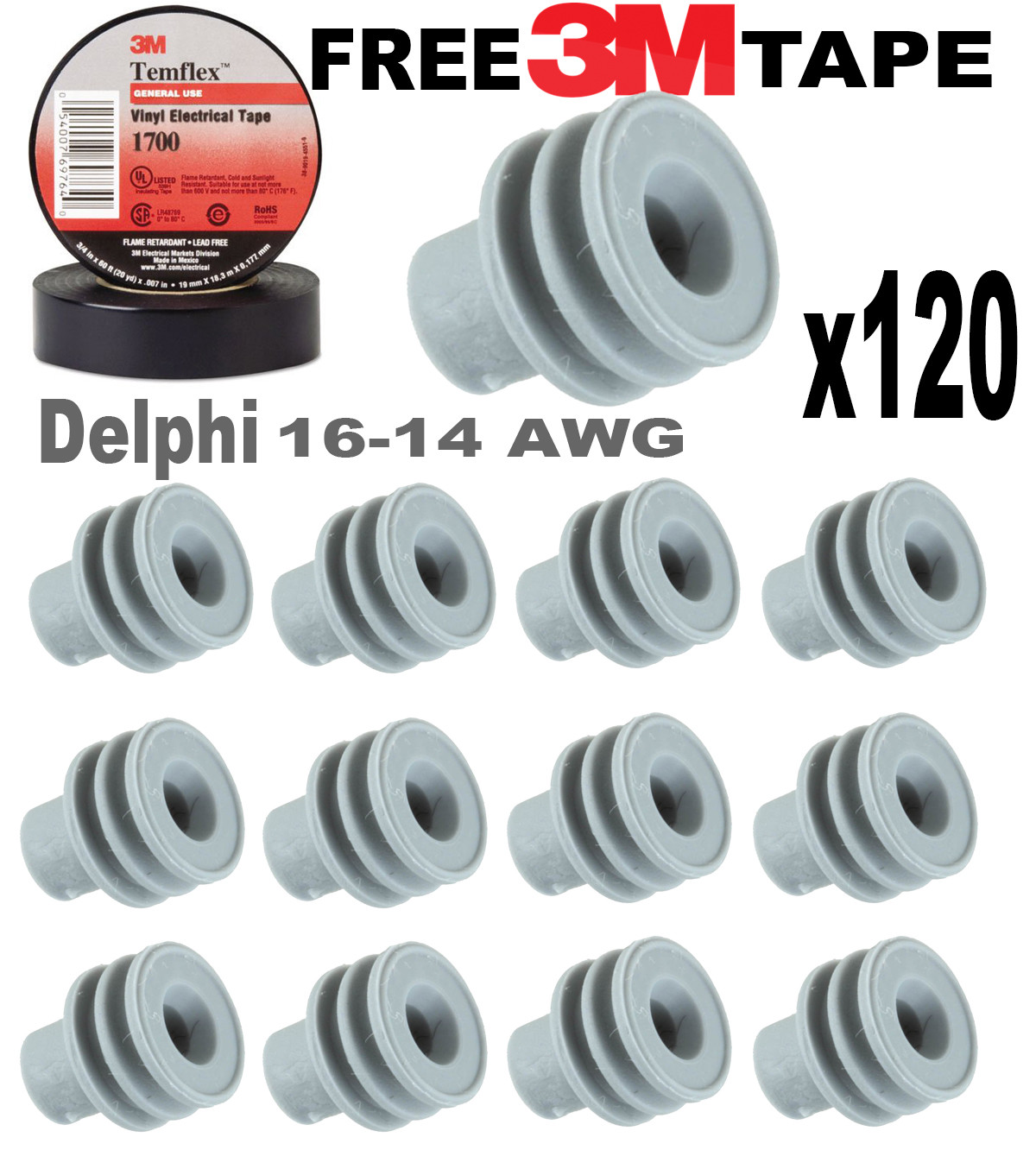 120x Delphi Weather Pack Metri-Pack 280 Series Gray Seal 14-16 AWG ...