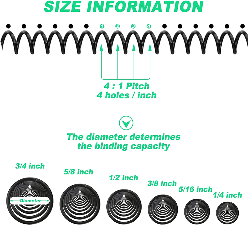 120 Pack Plastic Spiral Binding Coils Binding kit Spirals Multi Size S ...
