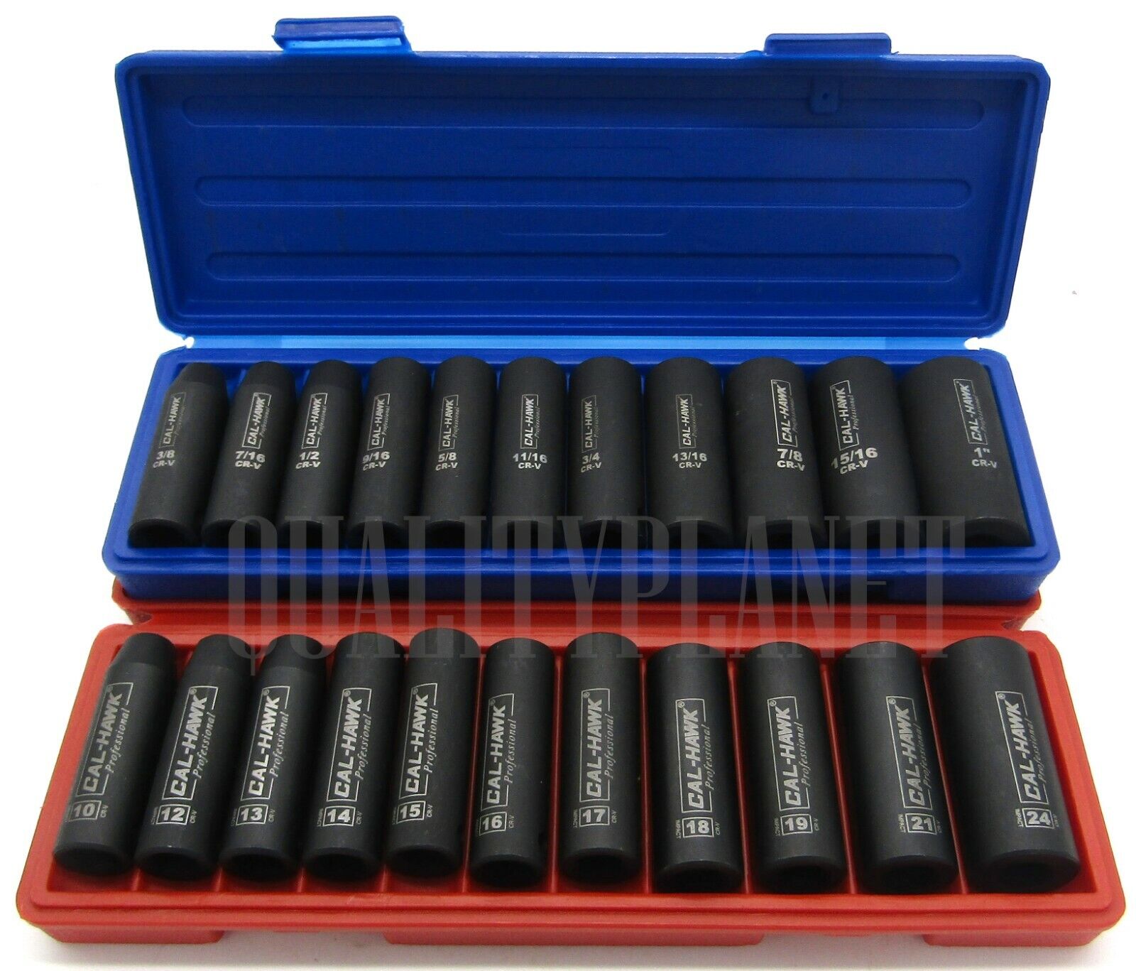 22pc 12 Drive Deep Impact Socket Set Cr V Sockets Metric And Sae Wcase