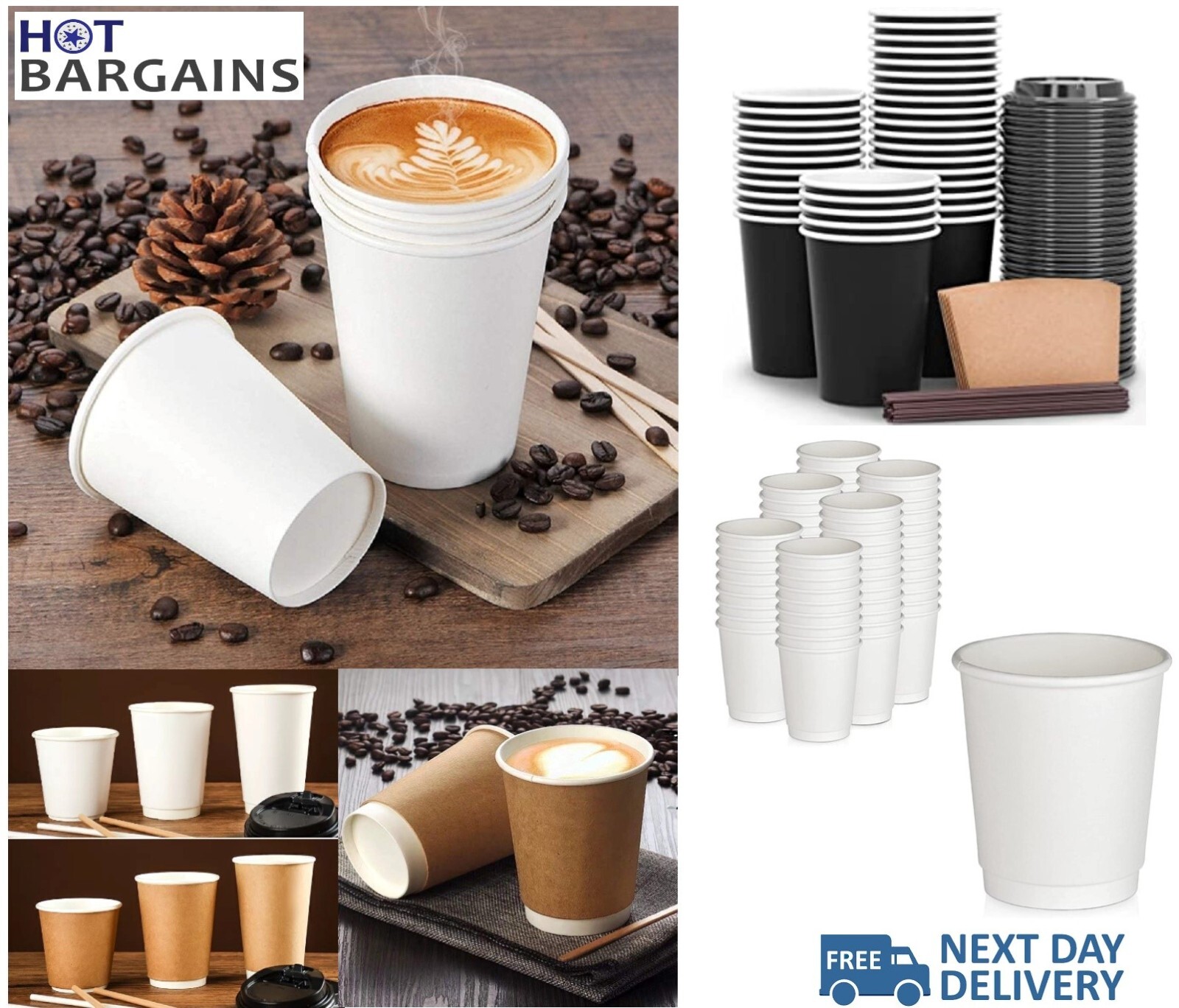 Disposable Coffee Cups Lids Double Wall Black Brown White Cups 8oz 12oz 16oz