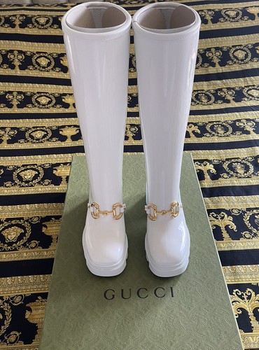 NEW 100% AUTH GUCCI BOOTS KNEE HIGH WHITE RUBBER with NEW 100% AUTH GUCCI BOOTS KNEE HIGH WHITE RUBBER with