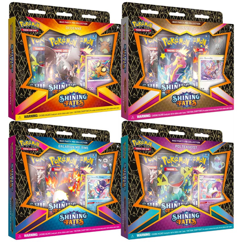 Pokemon TCG Shining Fates Mad Party Pin Collection 8 Count SEALED Box