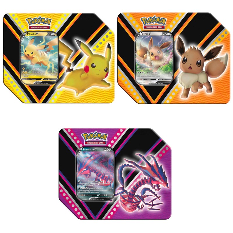Pokemon TCG V Powers Tin Artist Set (3 tins) - Eternatus Pikachu Eevee ...