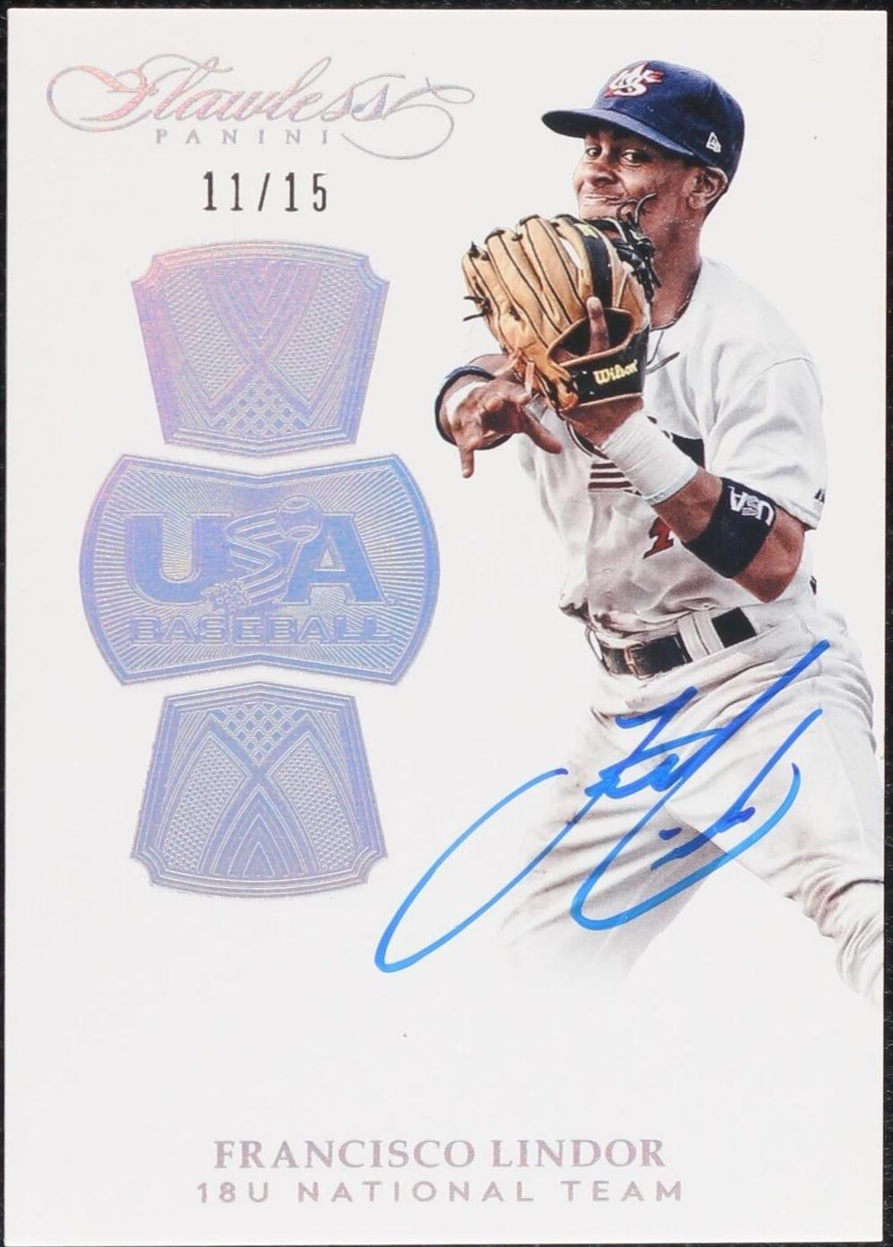 2017 Panini Flawless - USA Signatures Francisco Lindor #USA-FL /15 (AU ...
