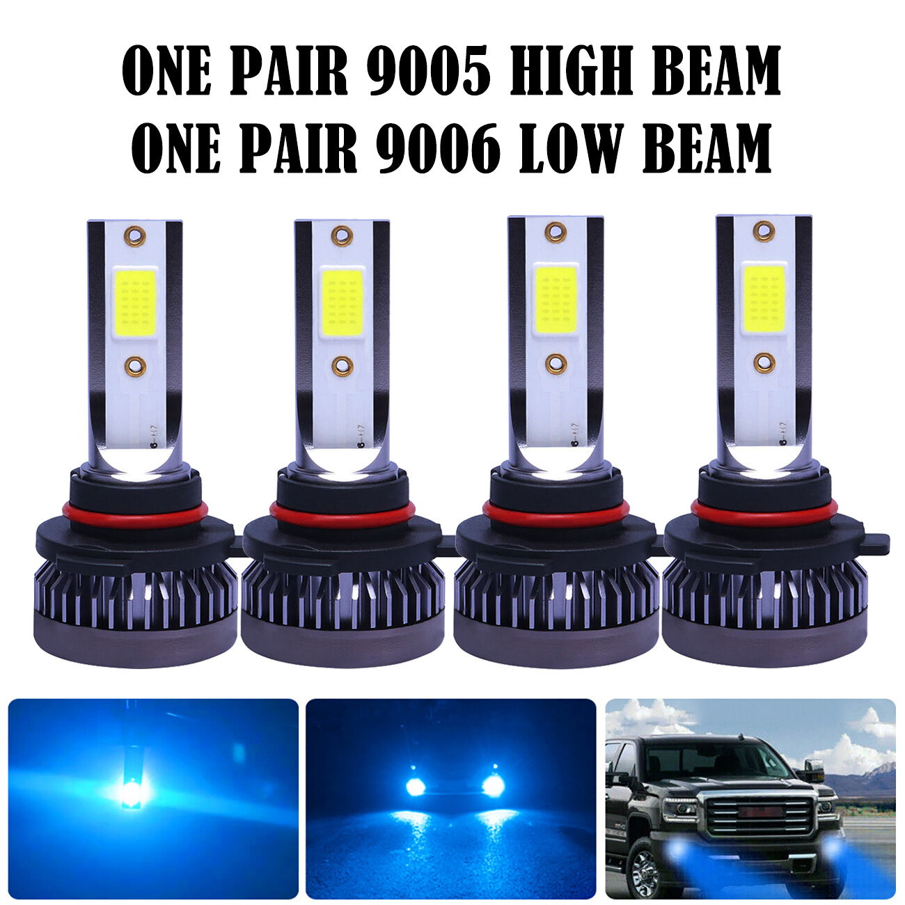 9005+9006 8000k ice blue Combo LED Headlight Bulbs 8000LM Kit High/Low ...