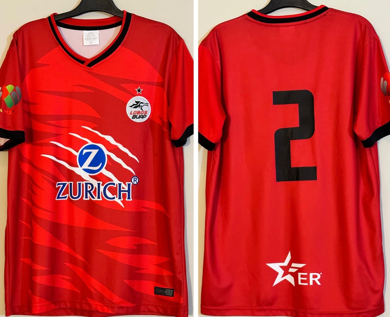 Lobos Buap Liga MX Men's Soccer Jersey #2 Size Medium Red Lobos Buap Liga MX Men's Soccer Jersey #2 Size Medium Red