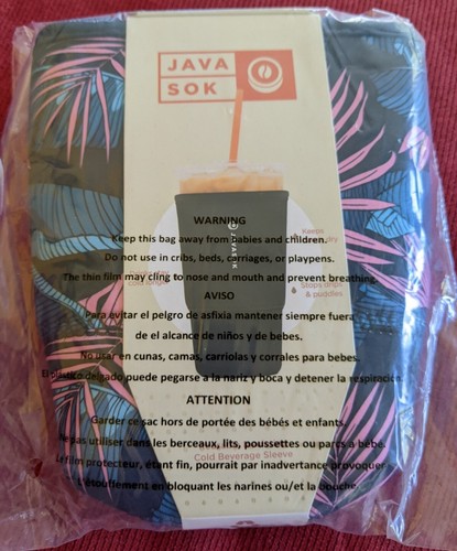 NWT JAVA SOK “Midnight Tropics” Iced Coffee Neoprene Sleeve Size LARGE ...