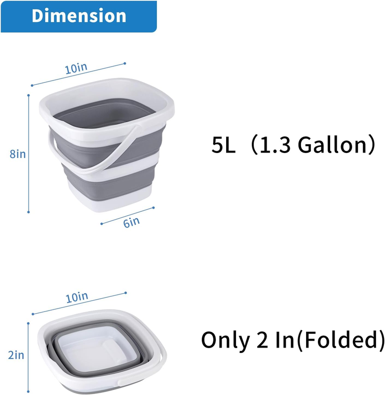 Collapsible Bucket, 5L 1.3Gallon Small Cleaning Mop Buckets for Househ ...