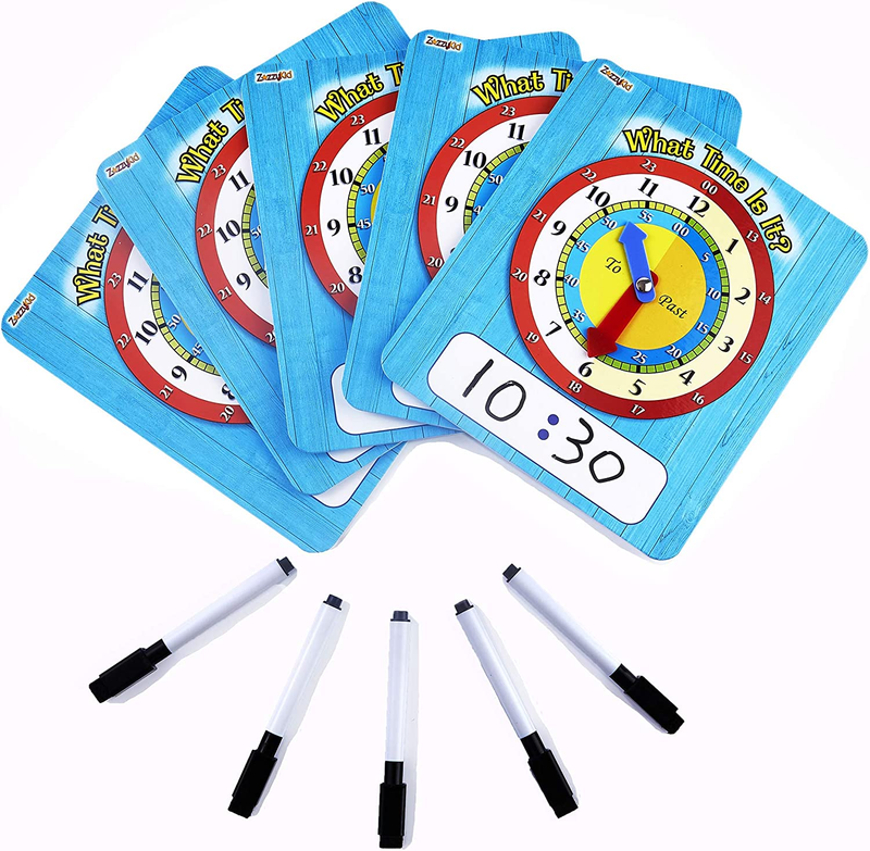+ 5 Erasable | Time Learning Clock For Kids: Pack Of 5 Clocks