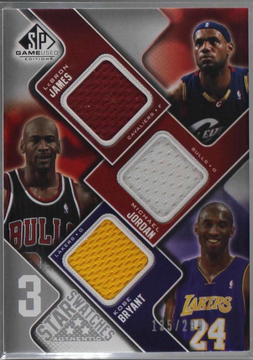 2009-10 SP Game Used - 3 Star Swatches LeBron James, Kobe Bryant, Michael Jordan #3S-JBJ /299 ...