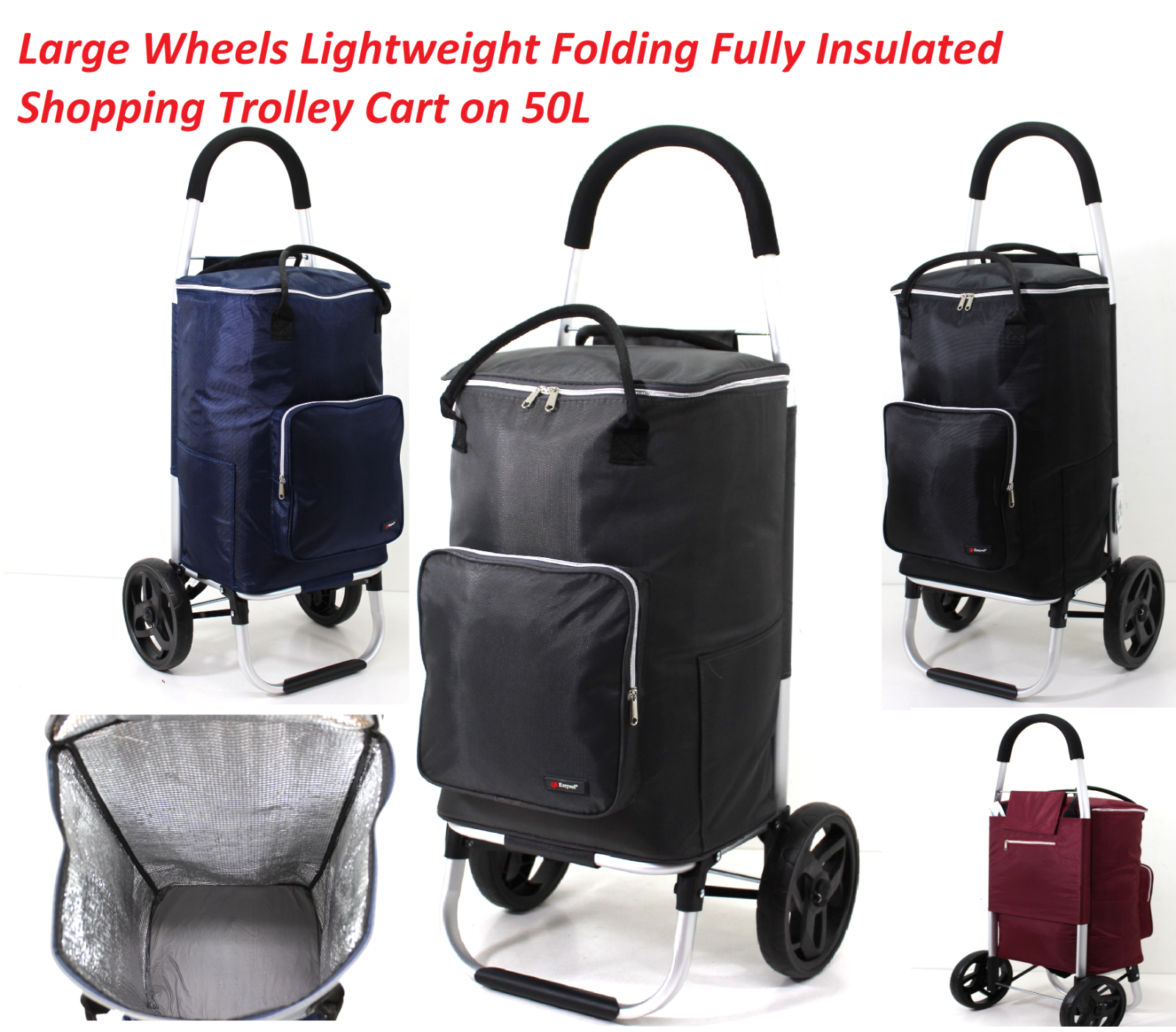 Large Fully Insulated Lightweight Wheeled Shopping Trolley Cart Luggage Bag 50L eBay