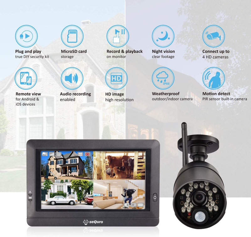 SEQURO GuardPro Wireless Surveillance Security Camera System Monitor ...