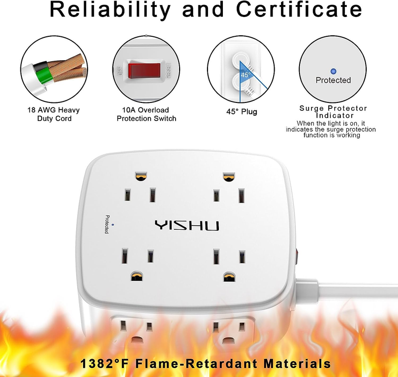 6 Ft Surge Protector Power Strip - 8 Widely Outlets with 4 USB Ports ...
