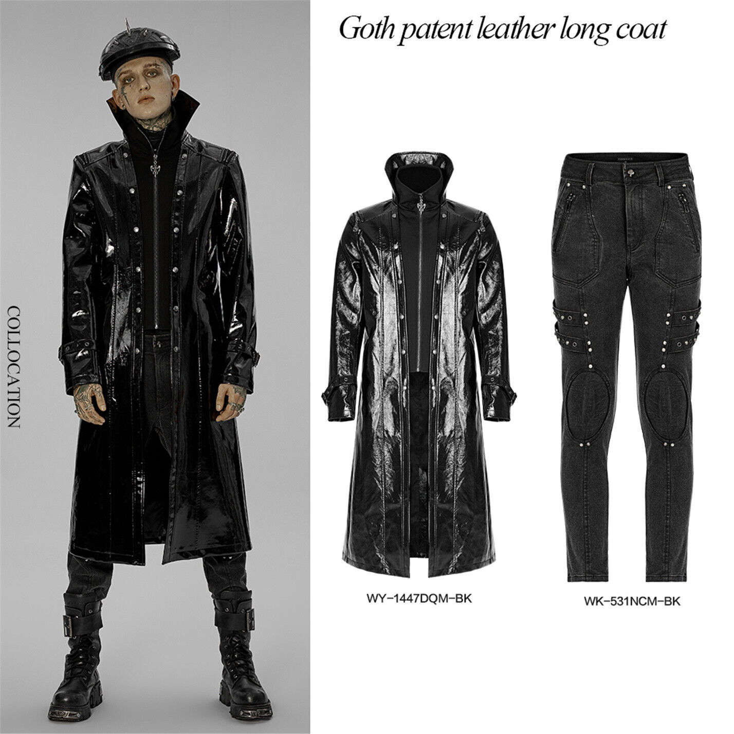 Punk Rave Men Gothic Bright Patent Leather Long Coat Punk Rave Men Gothic Bright Patent Leather Long Coat