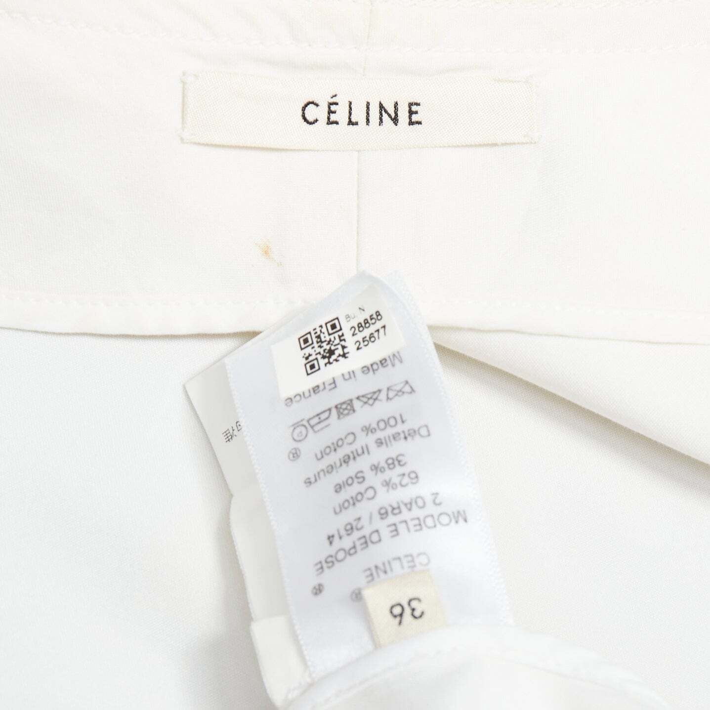 CELINE Phoebe Philo cream cotton silk tie front straight CELINE Phoebe Philo cream cotton silk tie front straight