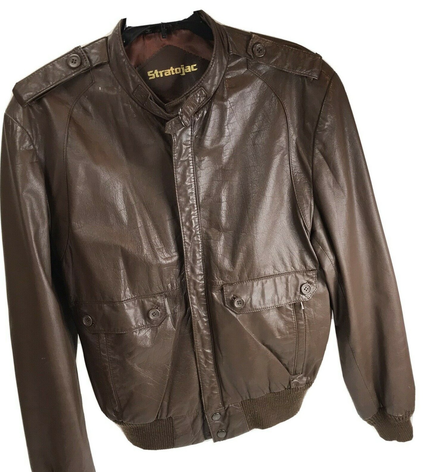 Vintage Stratojac Brown Leather Jacket 42 70s Bomber Moto Vintage Stratojac Brown Leather Jacket 42 70s Bomber Moto