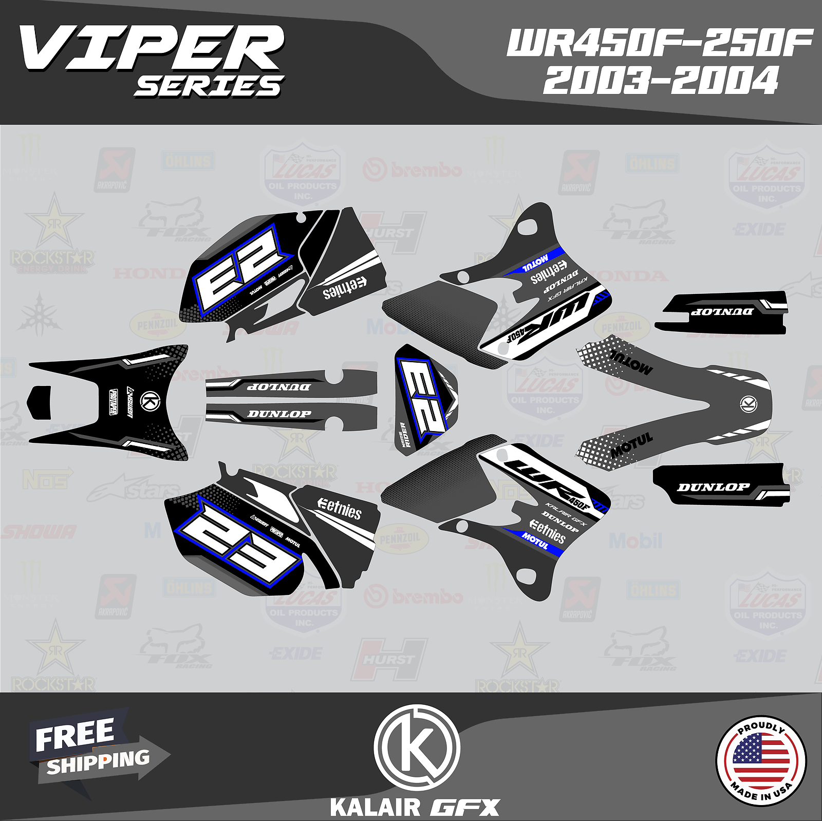 Graphics Kit for YAMAHA WR250F and WR450F years 2003 2004 Viper-Grayの ...