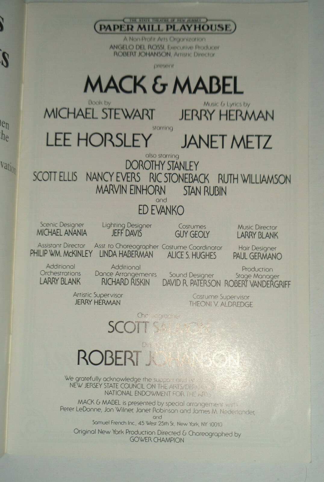 MACK AND MABEL (Jerry Herman, music) - 1988 PROGRAM - PAPER MILL ...