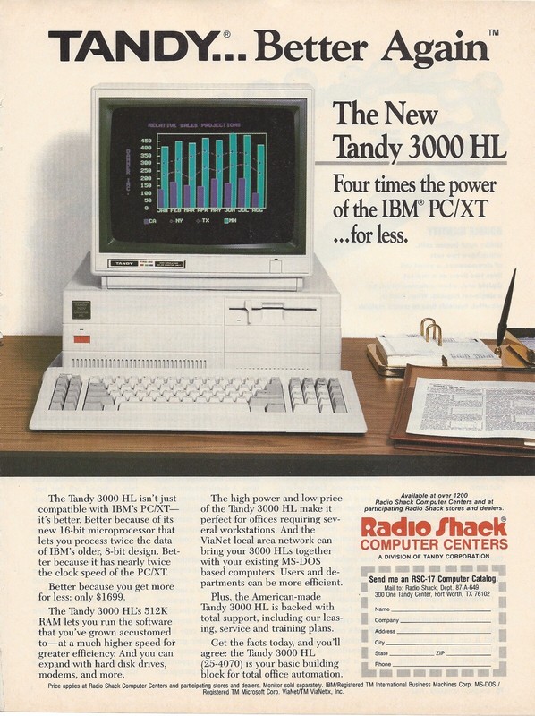 Vintage 1986 Ad for Tandy 3000 HL | eBay