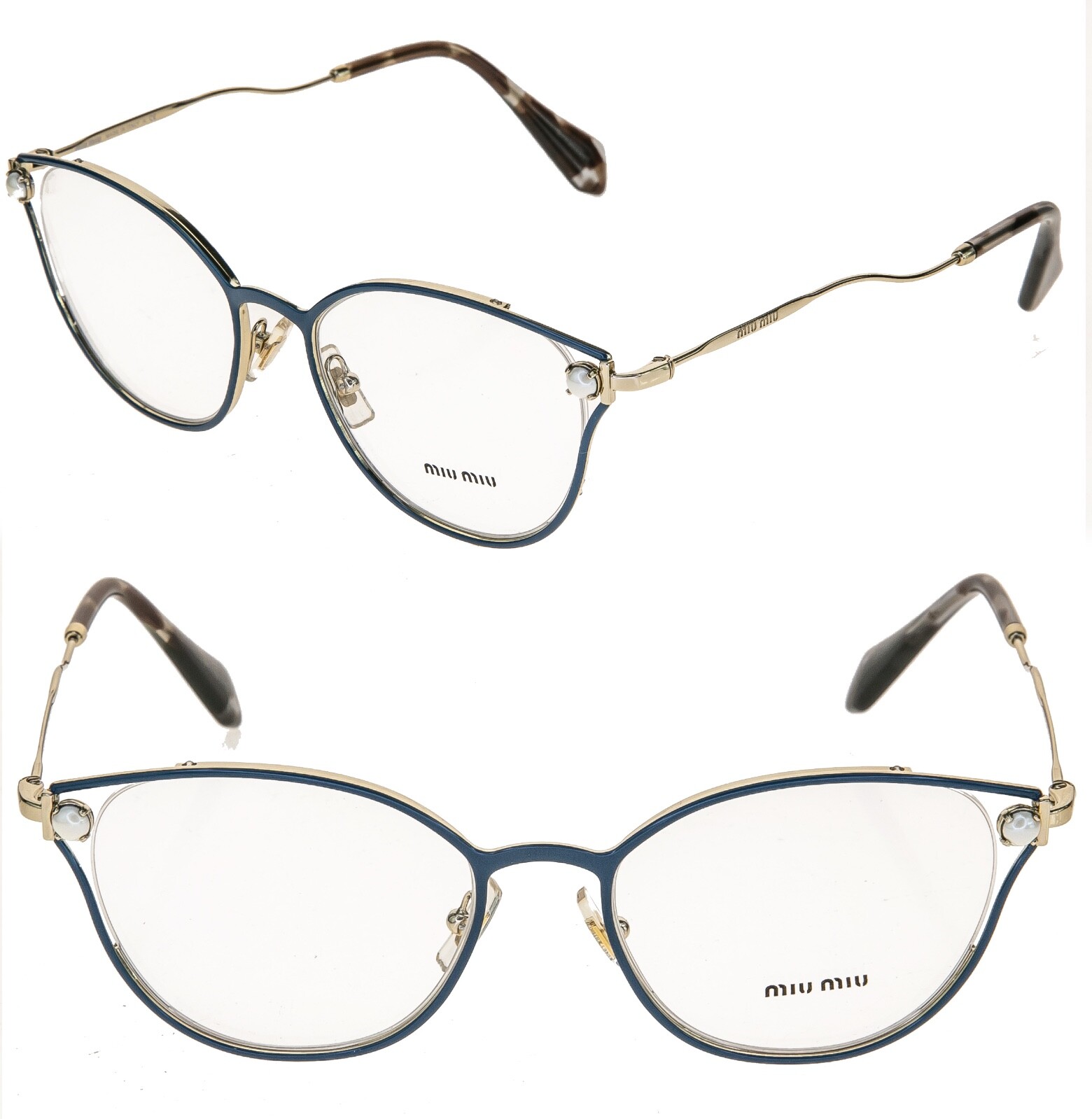 MIU MIU Pearl Stud 53Q Gold Metal Blue 52mm Optical MIU MIU Pearl Stud 53Q Gold Metal Blue 52mm Optical