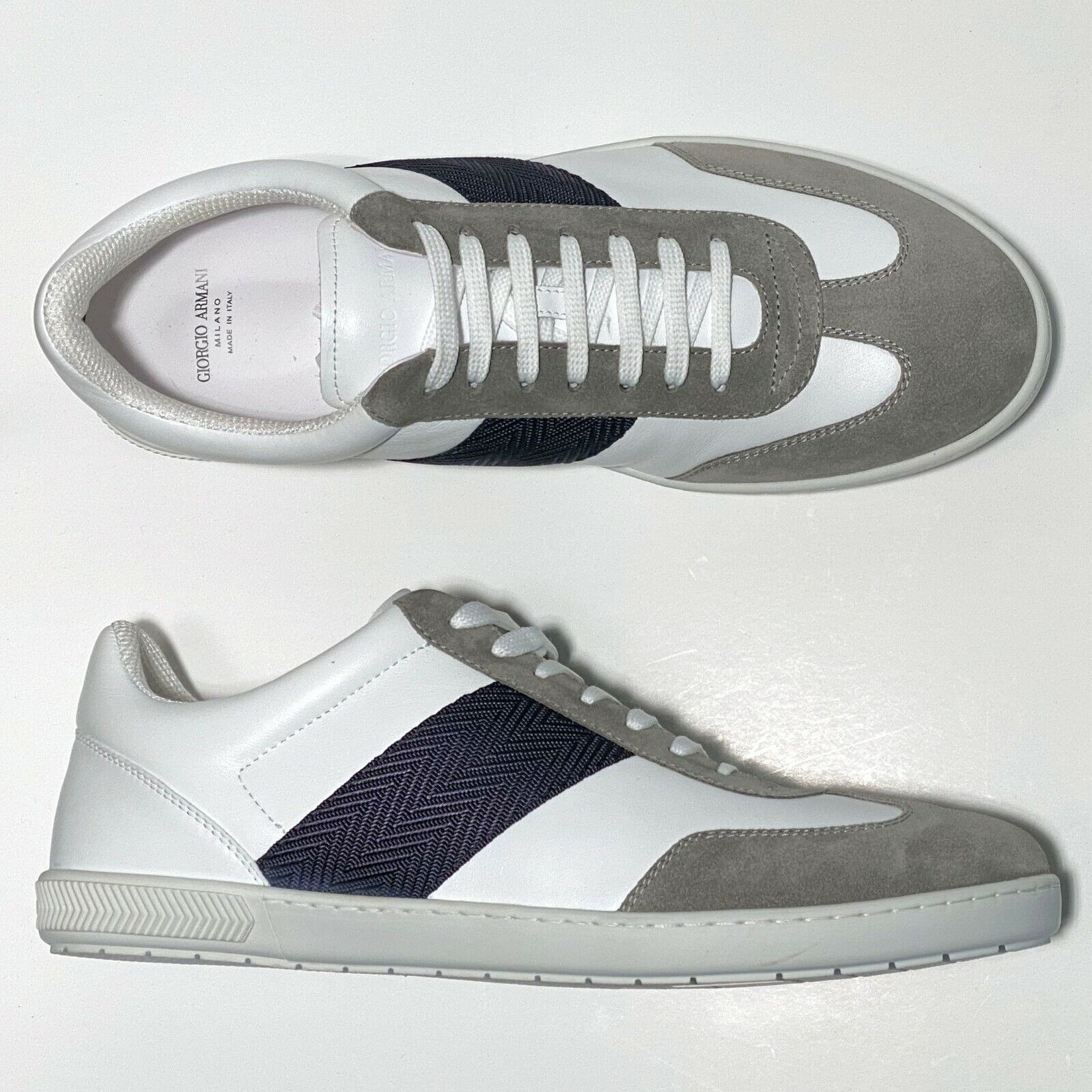 NEW Giorgio ARMANI White Blue Grey Leather Dress Men's NEW Giorgio ARMANI White Blue Grey Leather Dress Men's